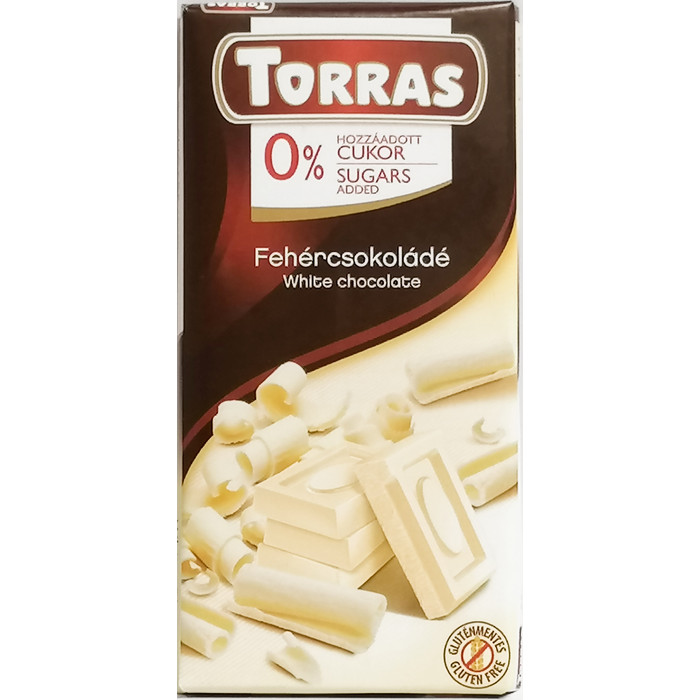 Torras Gluténmentes Fehércsokoládé Édesítőszerrel 75g - Diabetikus ...